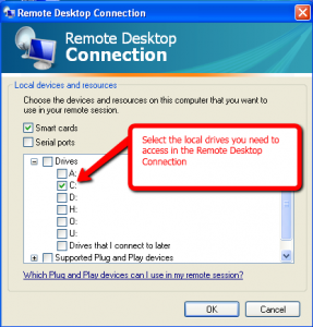 Share your local drives with a Remote Desktop Connection