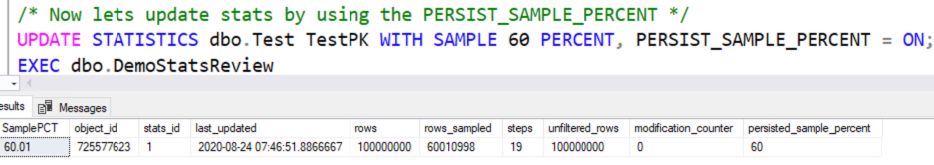 Persist Sample Percent in SQL Server IS NOT PERSISTED! – SQLServerCentral